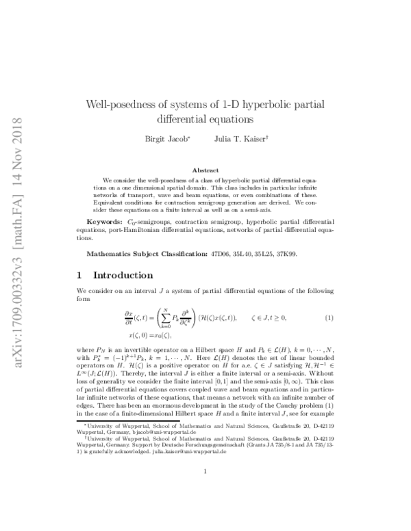 Pdf Well Posedness Of Systems Of 1 D Hyperbolic Partial Differential Equations