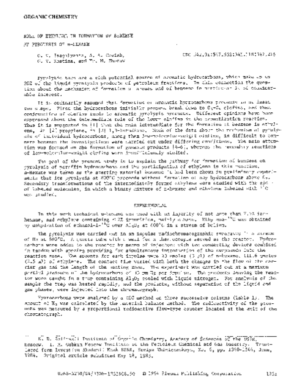 (PDF) Role of ethylene in formation of benzene by pyrolysis of n-hexane