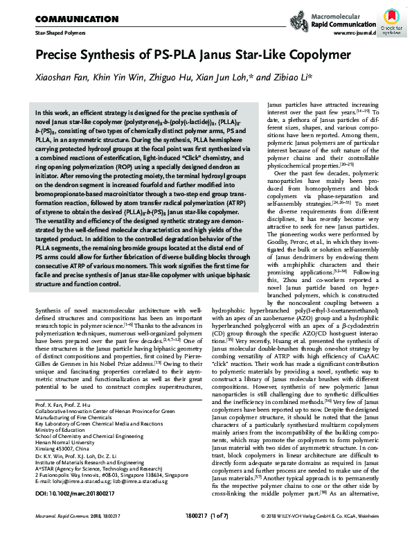 (PDF) Precise Synthesis of PS-PLA Janus Star-Like Copolymer