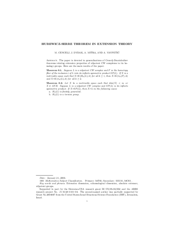 (PDF) Hurewicz–Serre theorem in extension theory