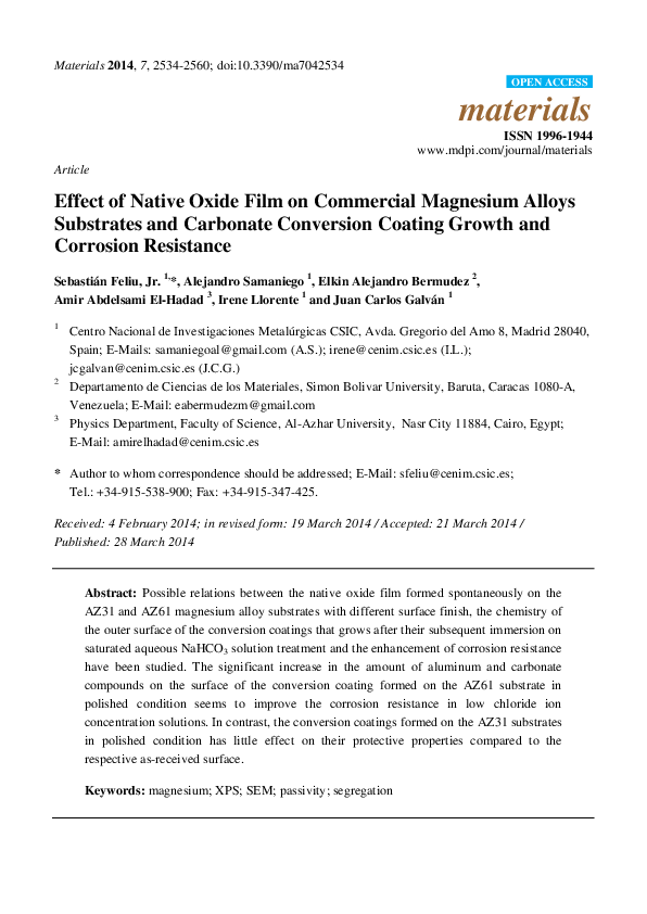 (PDF) Effect of Native Oxide Film on Commercial Magnesium Alloys ...