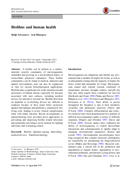 (PDF) Biofilms and human health