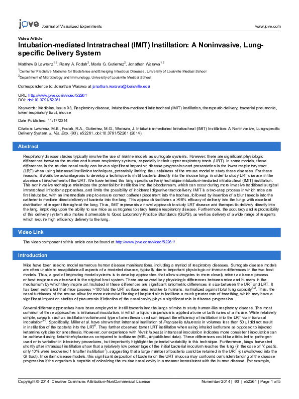 (PDF) Intubation-mediated Intratracheal (IMIT) Instillation: A ...