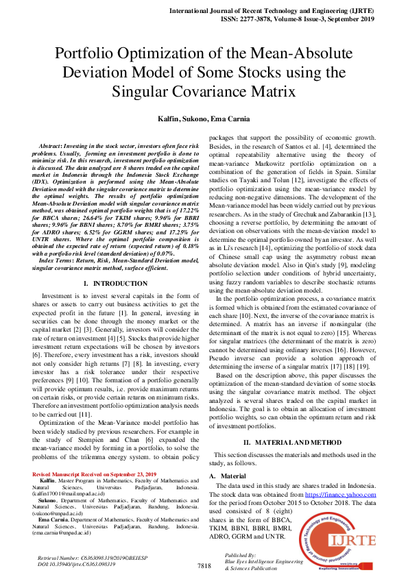 (PDF) Portfolio Optimization of the Mean-Absolute Deviation Model of ...