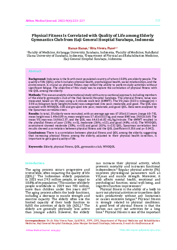 (PDF) Physical Fitness Is Correlated with Quality of Life among Elderly ...