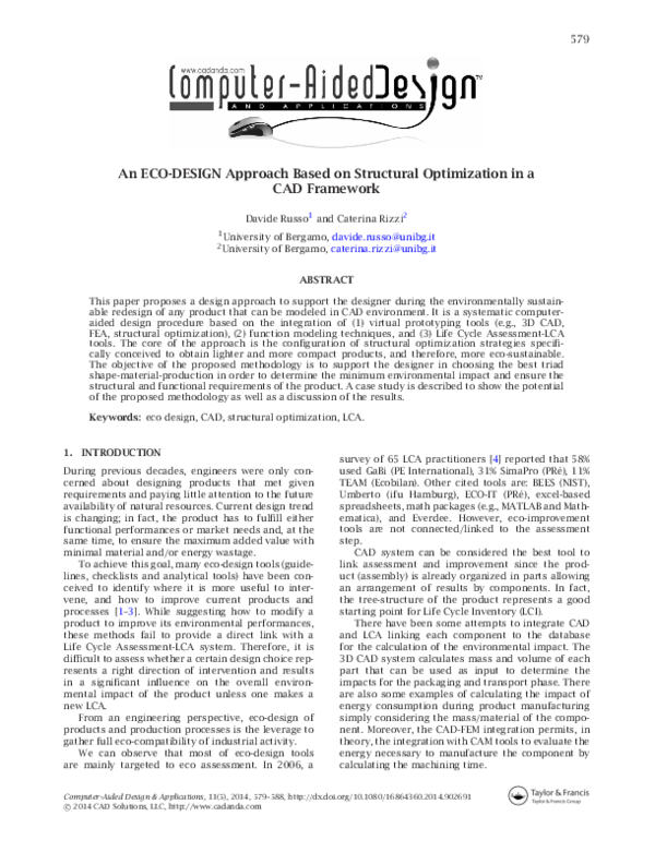 (PDF) An ECO-DESIGN Approach Based on Structural Optimization in a CAD Framework