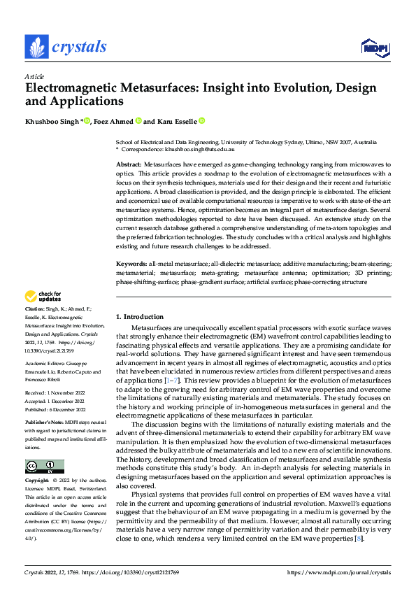 (PDF) Electromagnetic Metasurfaces: Insight into Evolution, Design and ...