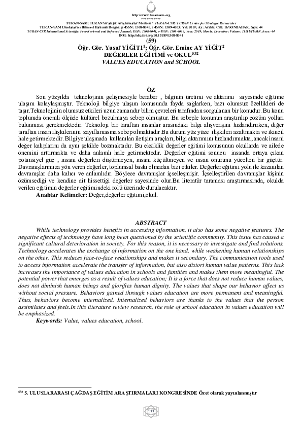 (PDF) Degerler Egitimi okul