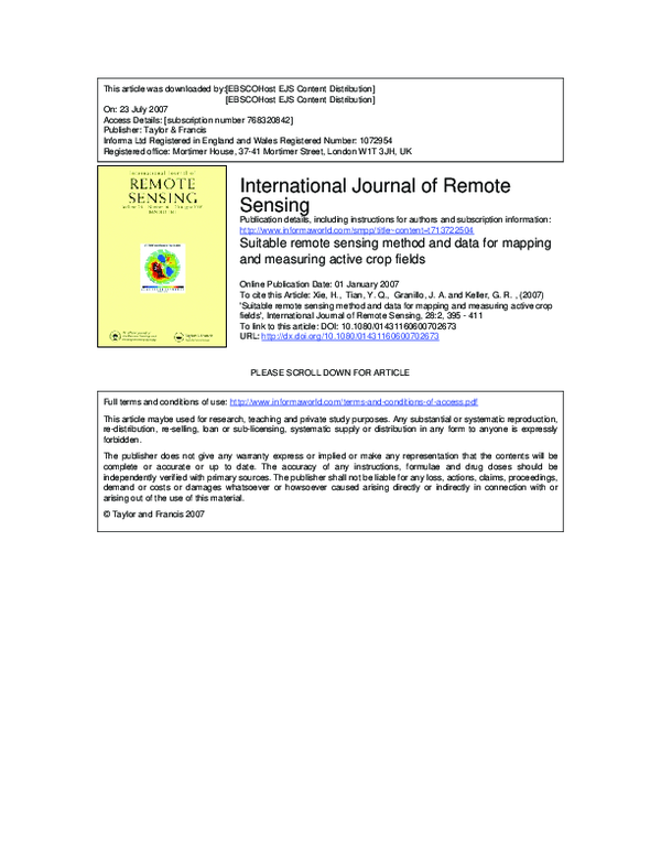 Pdf Suitable Remote Sensing Method And Data For Mapping And Measuring Active Crop Fields