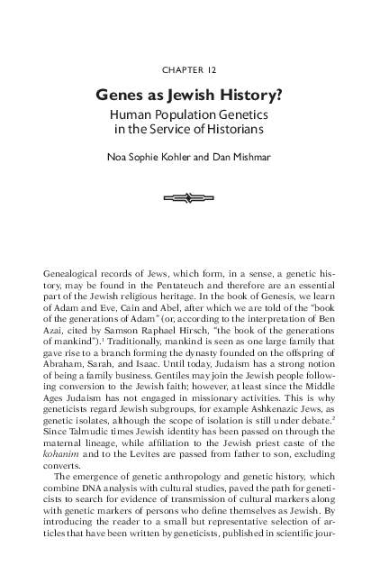 (PDF) Chapter 12. Genes as Jewish History?: Human Population Genetics ...