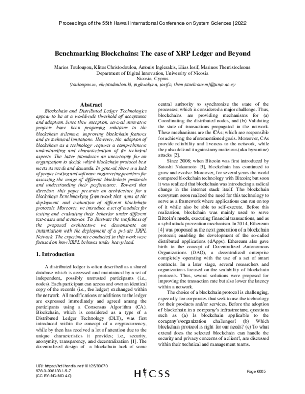 (PDF) Benchmarking Blockchains: The case of XRP Ledger and Beyond