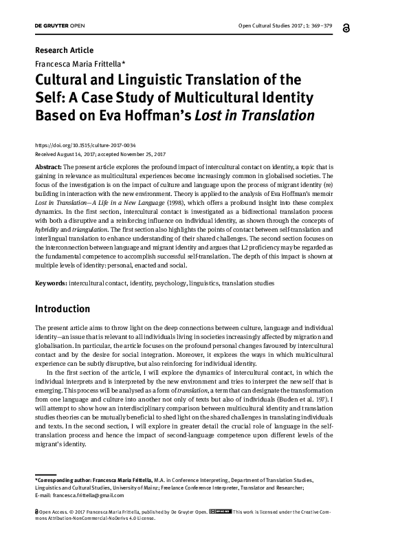 (PDF) Cultural and Linguistic Translation of the Self: A Case Study of ...