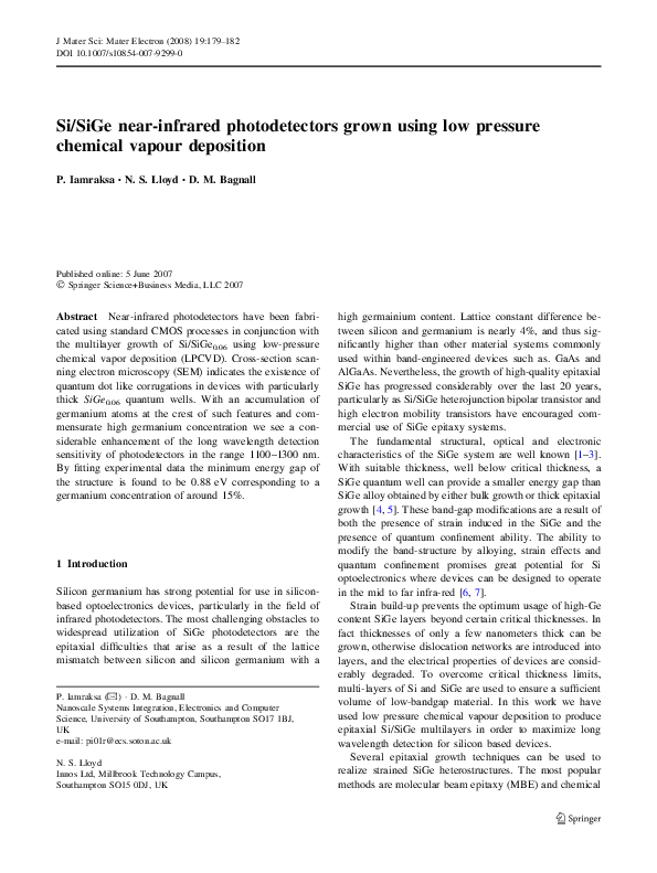 (PDF) Si/SiGe near-infrared photodetectors grown using low pressure chemical vapour deposition