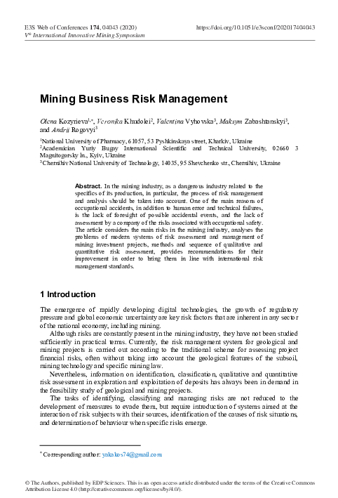 (PDF) Mining Business Risk Management