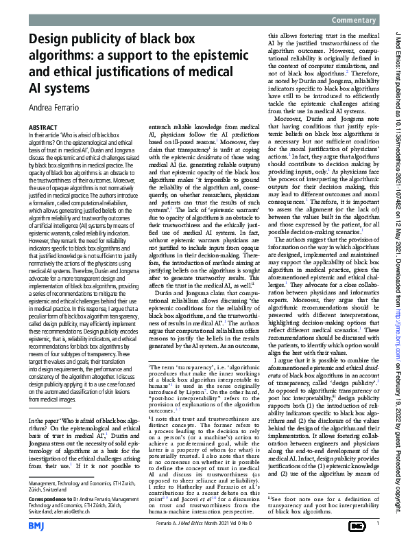 (PDF) Design publicity of black box algorithms: a support to the epistemic and ethical ...
