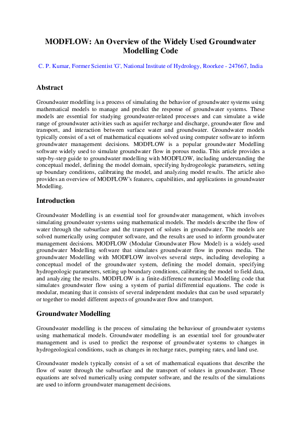 Pdf Modflow An Overview Of The Widely Used Groundwater Modelling Code