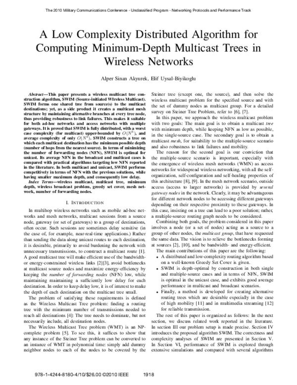 (PDF) A low complexity distributed algorithm for computing minimum-depth multicast trees in ...