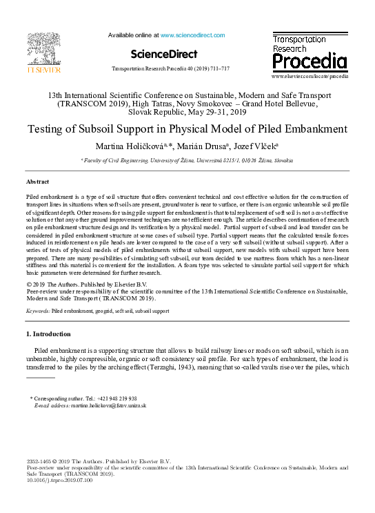 (PDF) Testing of Subsoil Support in Physical Model of Piled Embankment