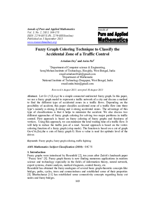 (PDF) Fuzzy Graph Coloring Technique to Classify the Accidental Zone of ...