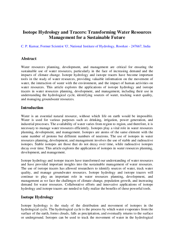 (PDF) Isotope Hydrology and Tracers: Transforming Water Resources ...