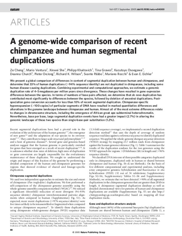 (PDF) A genome-wide comparison of recent chimpanzee and human segmental ...