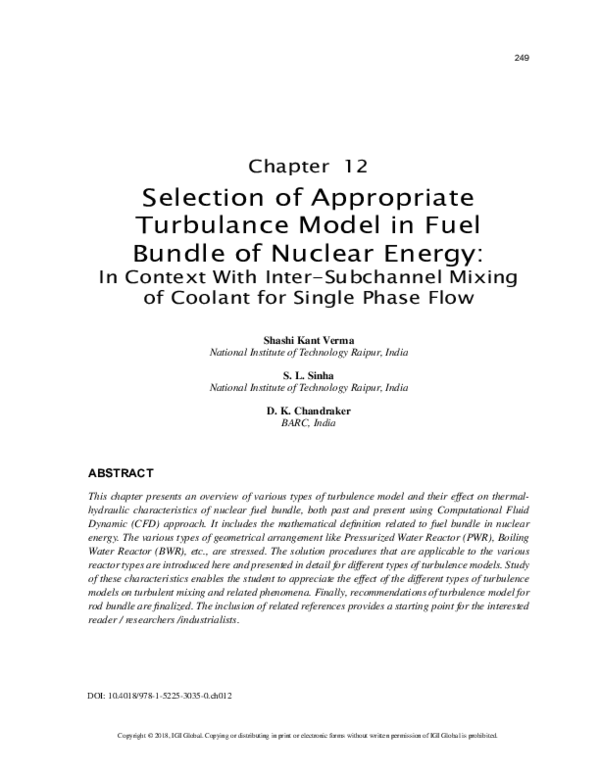 (PDF) Selection of Appropriate Turbulance Model in Fuel Bundle of Nuclear Energy: In Context ...