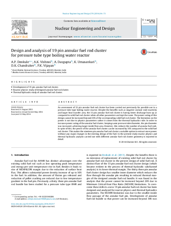 (PDF) Design and analysis of 19 pin annular fuel rod cluster for ...