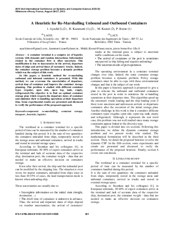 Pdf A Heuristic For Re Marshalling Unbound And Outbound Containers Ryan Kammarti