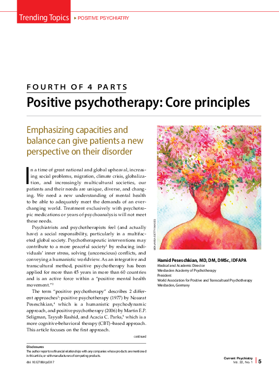 (PDF) Positive psychotherapy: Core principles