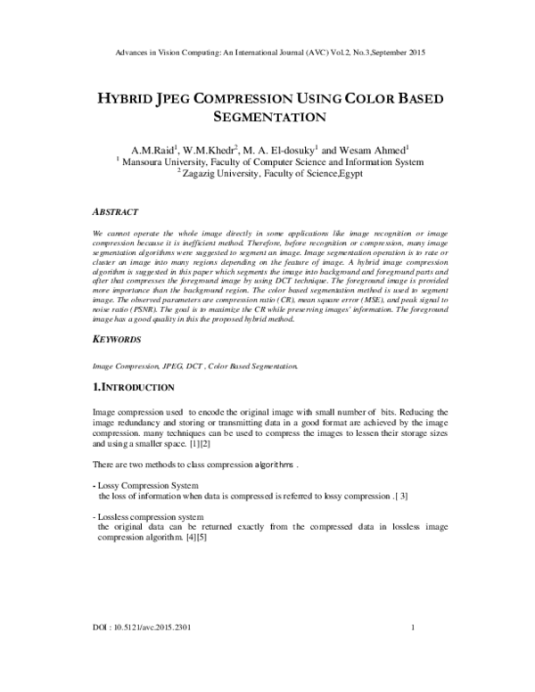 (PDF) Hybrid JPEG Compression Using Color Based Segmentation