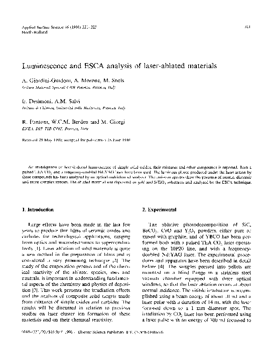(PDF) Luminescence and ESCA analysis of laser-ablated materials | M ...