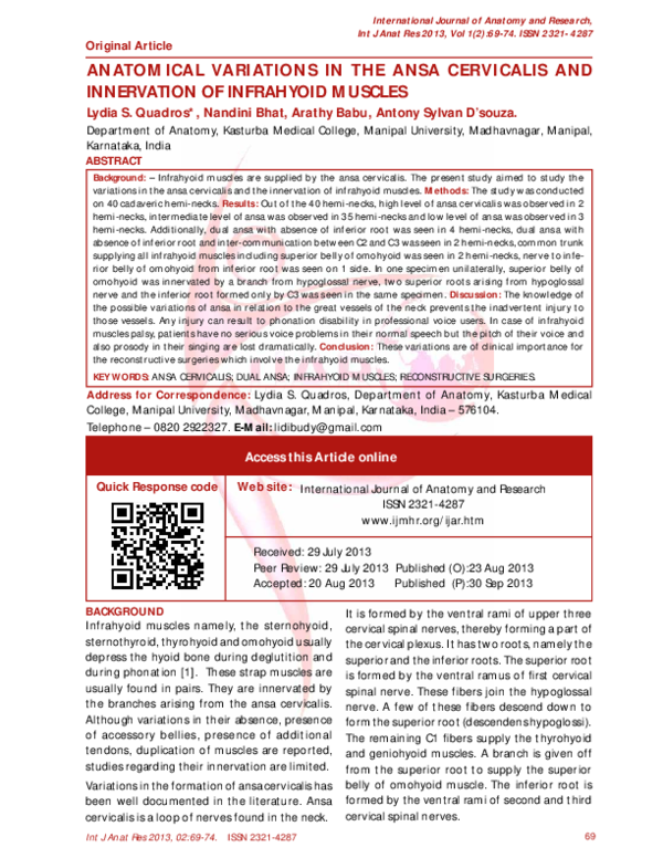 (PDF) Anatomical variations in the Ansa cervicalis and innervation of ...