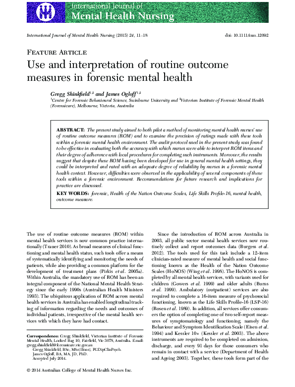 (PDF) Use and interpretation of routine outcome measures in forensic ...
