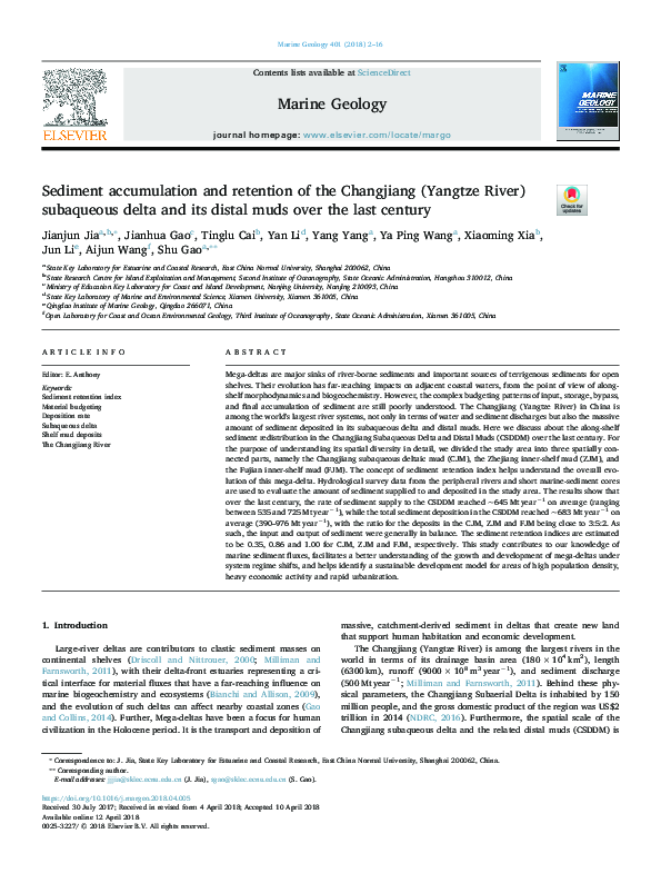 (PDF) Sediment accumulation and retention of the Changjiang (Yangtze ...