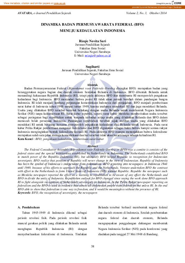 (PDF) Dinamika Badan Permusyawarata Federal (Bfo) Menuju Kedaulatan ...
