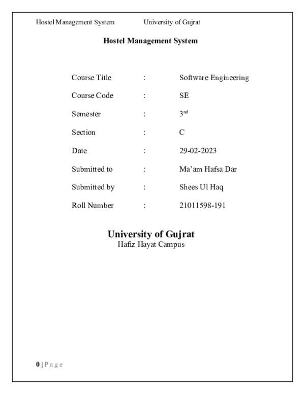 (DOC) Hostel Management System