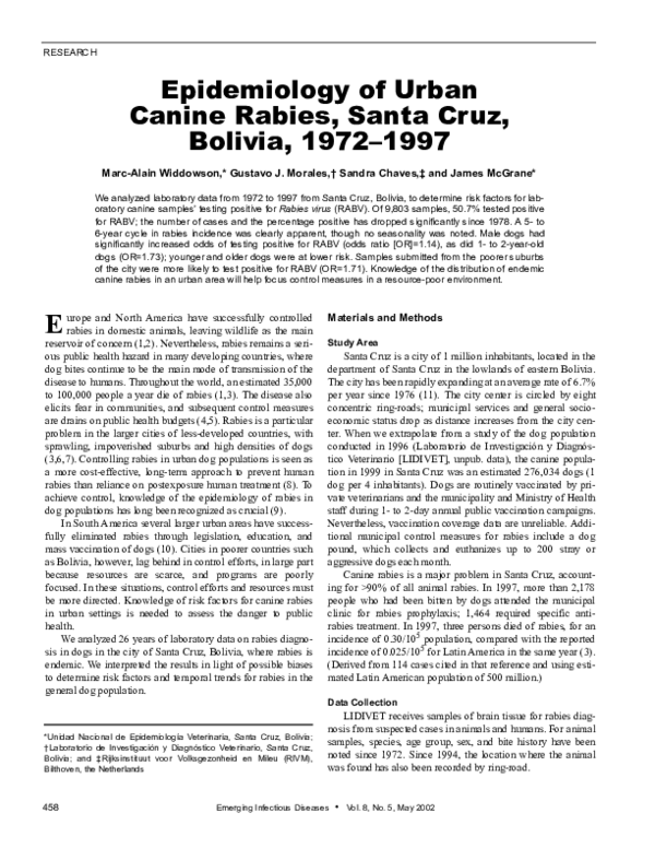 (PDF) Epidemiology of Urban Canine Rabies, Santa Cruz, Bolivia, 1972–1997