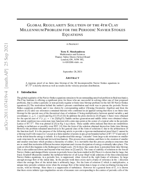 (PDF) Global Regularity Solution of the 4th Clay Millennium Problem for ...