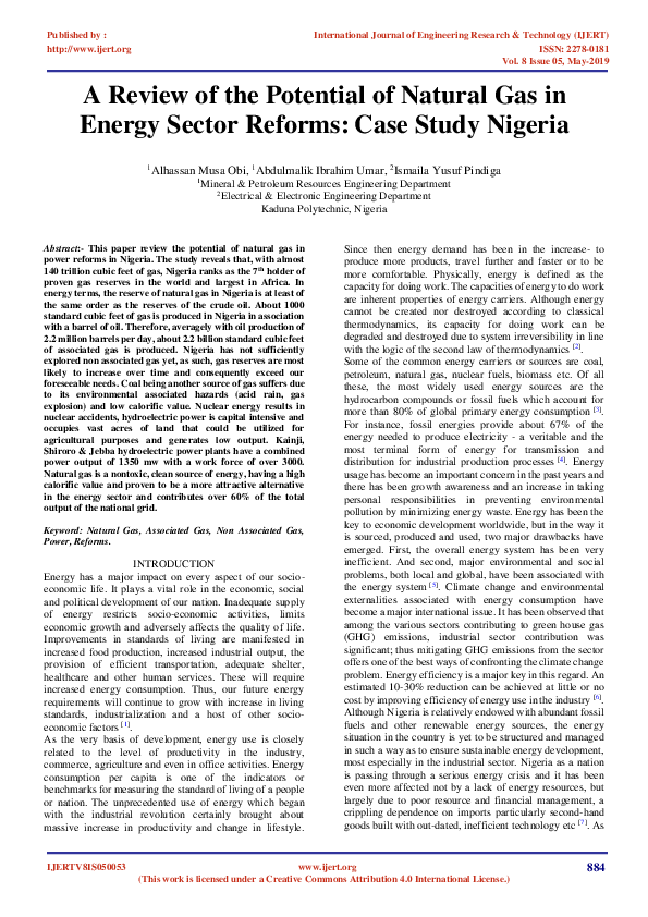 (PDF) A Review of the Potential of Natural Gas in Energy Sector Reforms ...