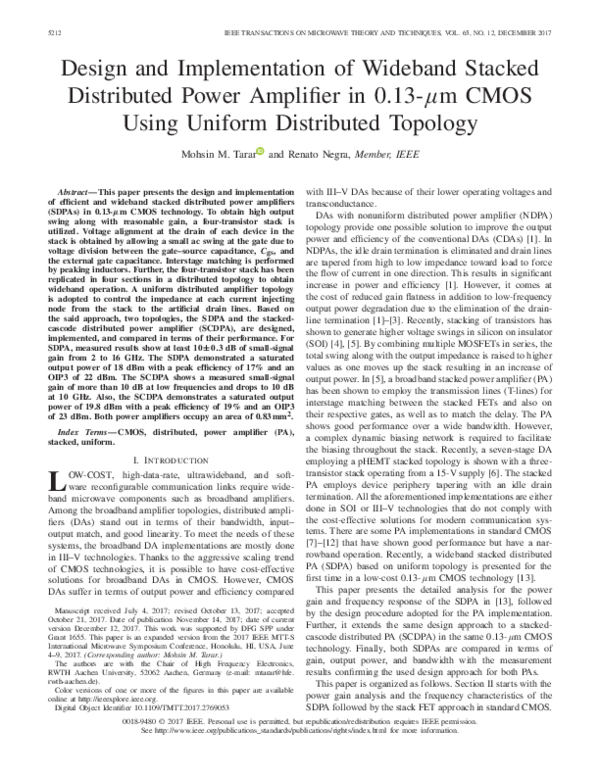 (PDF) Design and Implementation of Wideband Stacked Distributed Power Amplifier in 0.13- ${\mu ...