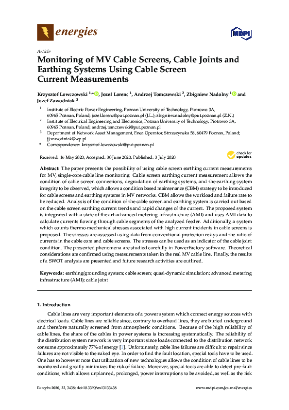 (PDF) Monitoring of MV Cable Screens, Cable Joints and Earthing Systems ...