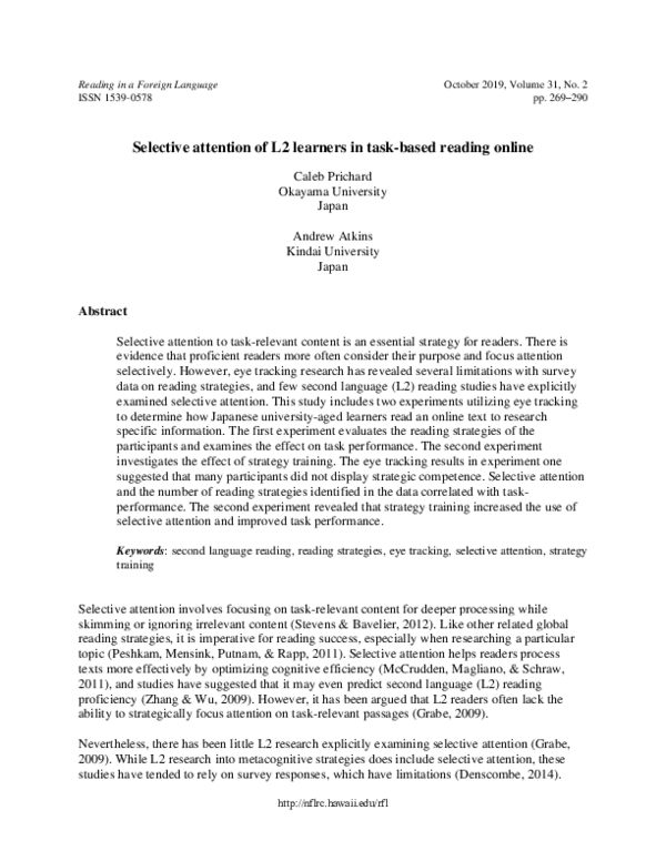 (PDF) Selective Attention of L2 Learners in Task-Based Reading Online