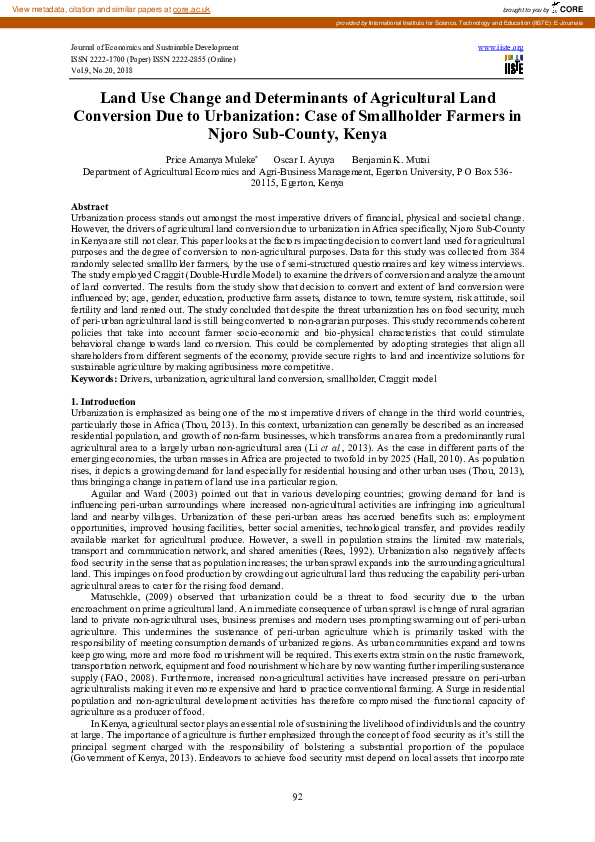 (PDF) Land Use Change and Determinants of Agricultural Land Conversion ...