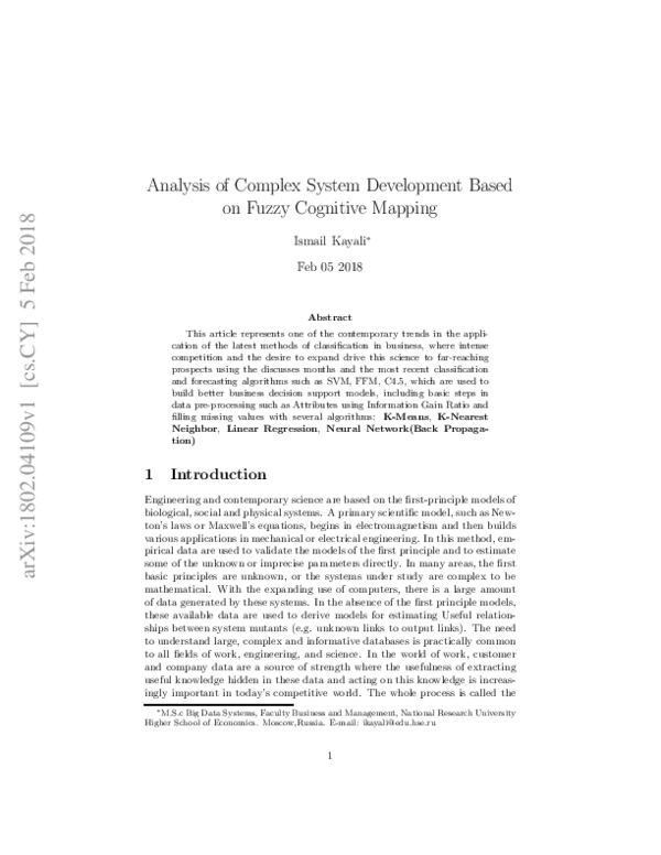 (PDF) Analysis of Complex System Development Based on Fuzzy Cognitive ...