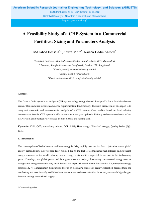 (PDF) A Feasibility Study of a CHP System in a Commercial Facilities: Sizing and Parameters Analysis