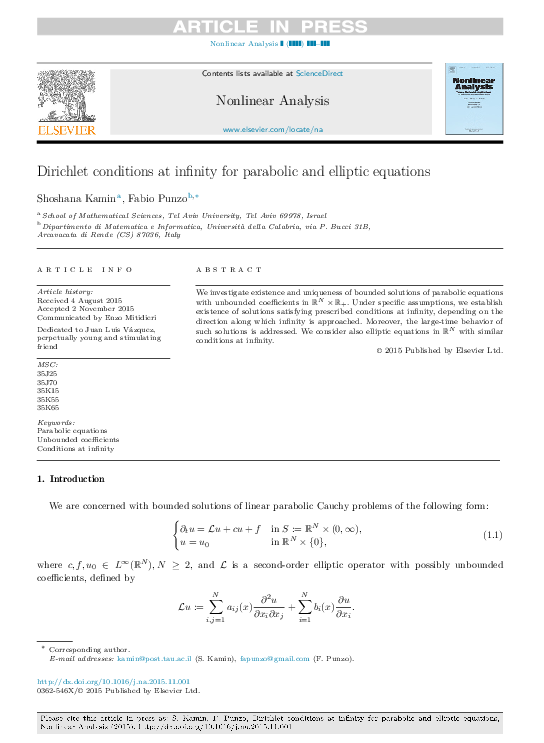 (PDF) Dirichlet conditions at infinity for parabolic and elliptic equations