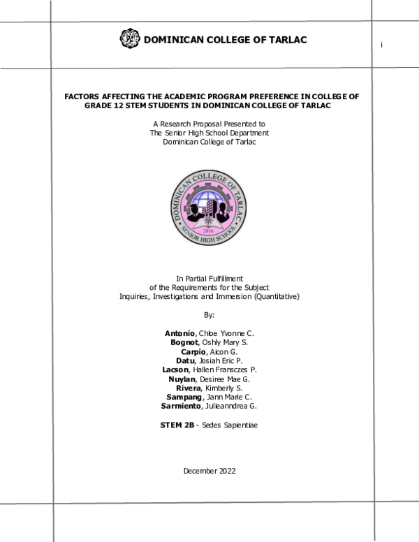 (PDF) Factors Affecting the Academic Program Preference in College of ...