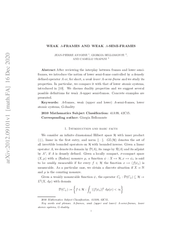 (PDF) Weak A-frames and weak A-semi-frames