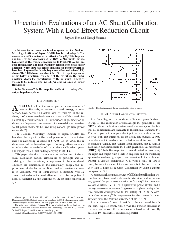 (PDF) Uncertainty Evaluations of an AC Shunt Calibration System With a ...