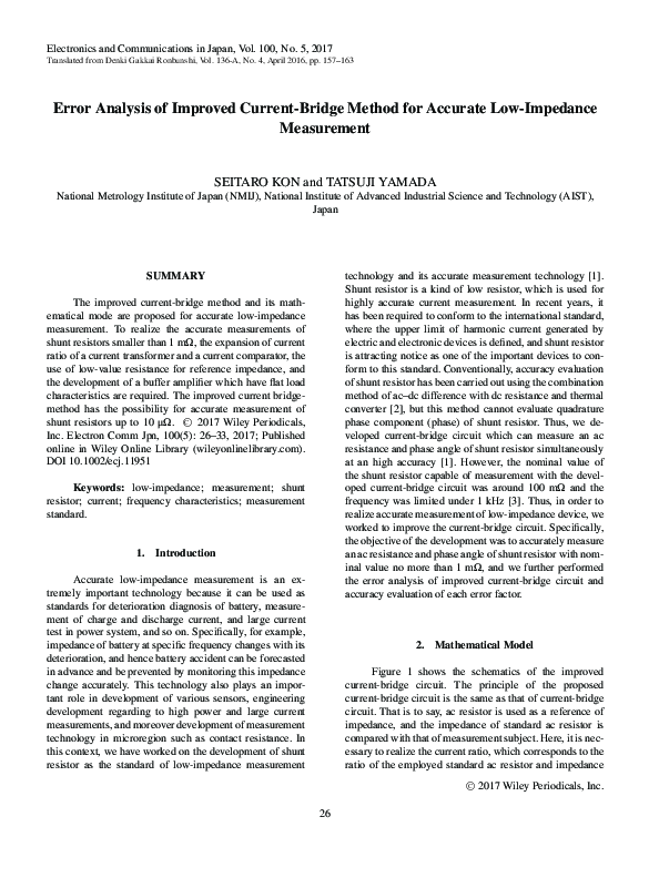 (PDF) Error Analysis of Improved Current-Bridge Method for Accurate Low-Impedance Measurement